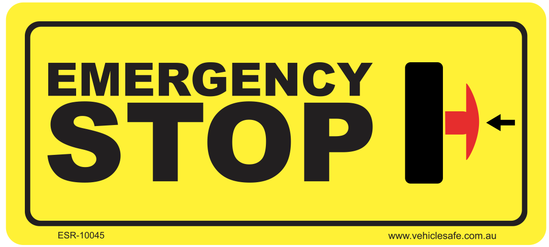 Emergency Stop Decal Yellow - 100mm x 45mm – Vehicle Safe