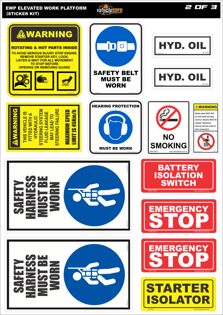 EWP Elevated Work Platform Safety Sticker Kit – Vehicle Safe
