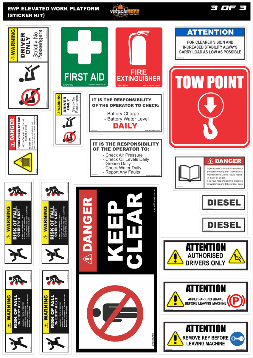 EWP Elevated Work Platform Safety Sticker Kit – Vehicle Safe