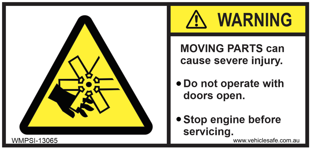 Warning Moving Parts Can Cause Severe Injury Decal - 130mm x 65mm ...