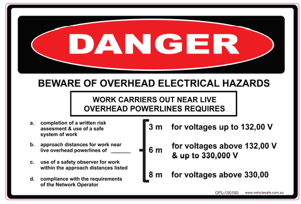 Overhead Electrical Hazard Decal- 150 x 100mm – Vehicle Safe