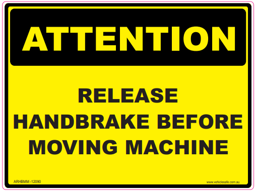 Release Handbrake Before Driving Decal - 120mm x 90 mm – Vehicle Safe